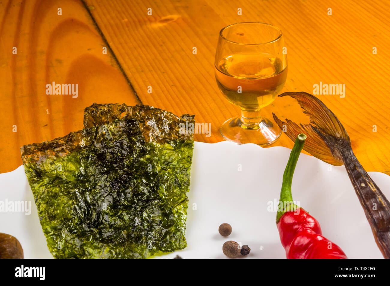 still life - smoked garfish with lime, Basil, green onions, chili, nori ...