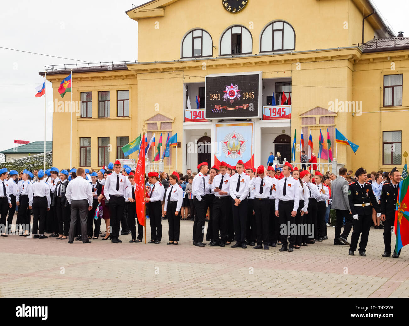 Slavyansk-on-Kuban, Russia - May 9, 2018: Festive parade on May 9 in ...