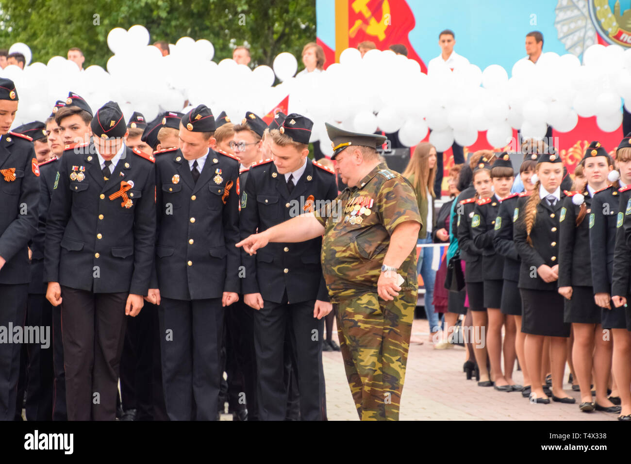 Slavyansk-on-Kuban, Russia - May 9, 2018: Festive parade on May 9 in ...