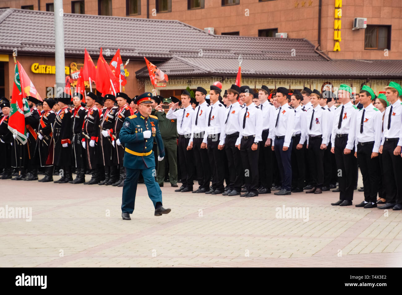 Slavyansk-on-Kuban, Russia - May 9, 2018: Festive parade on May 9 in ...
