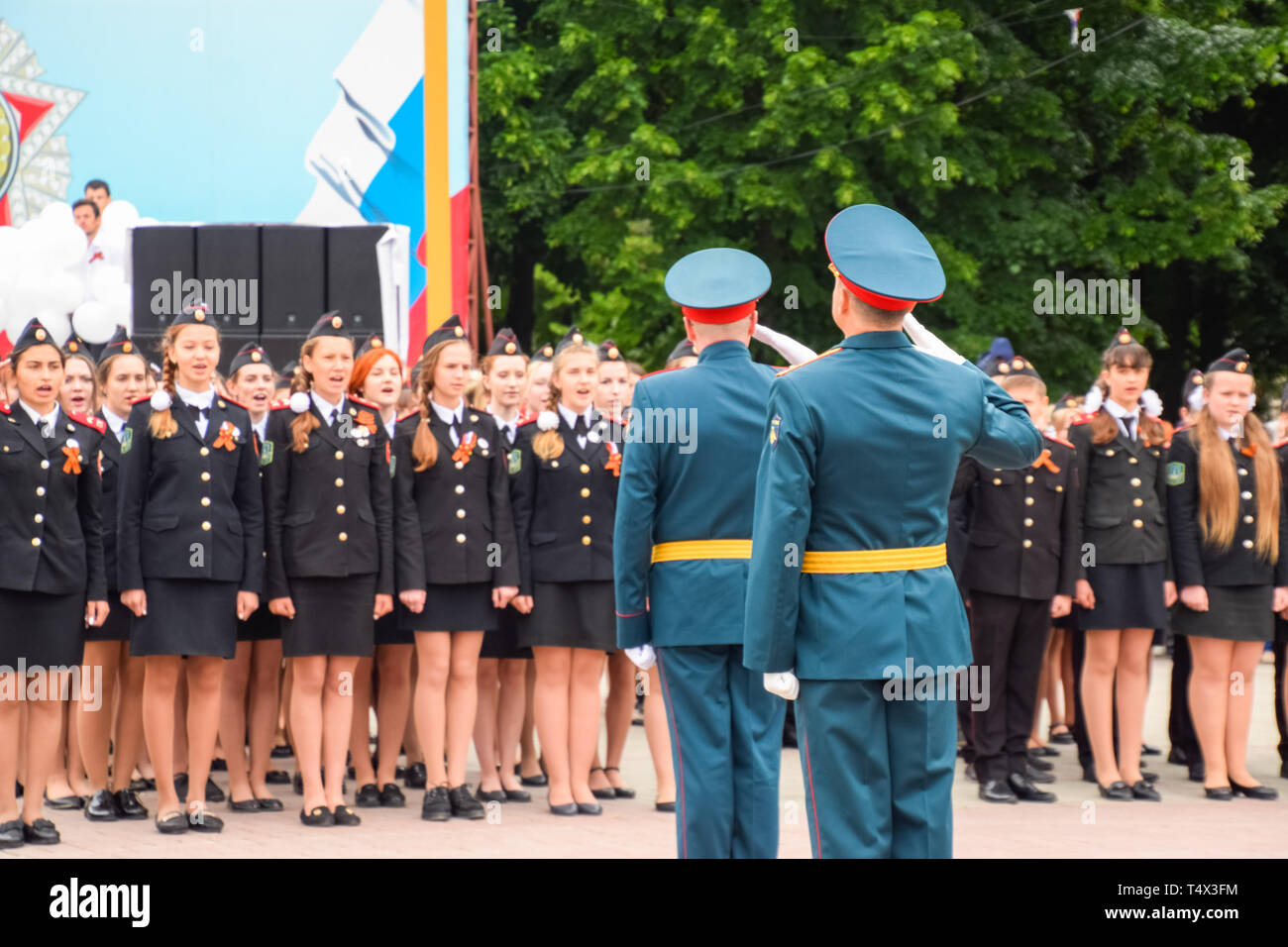 Slavyansk-on-Kuban, Russia - May 9, 2018: Festive parade on May 9 in ...