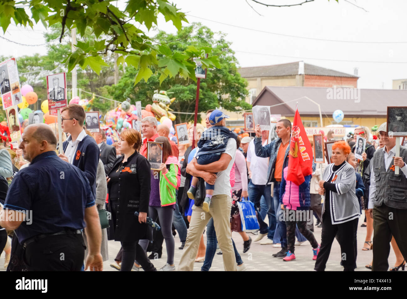Slavyansk-on-Kuban, Russia - May 9, 2018: Festive parade on May 9 in ...