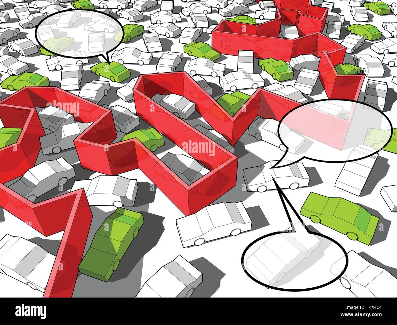 Green ecological cars standing out from others in giant traffic jam are ...