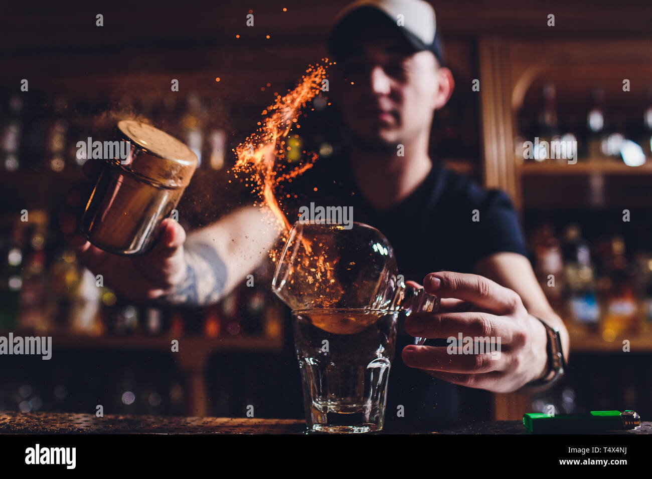 Fire ice cocktail with mint and cinnamon Stock Photo - Alamy