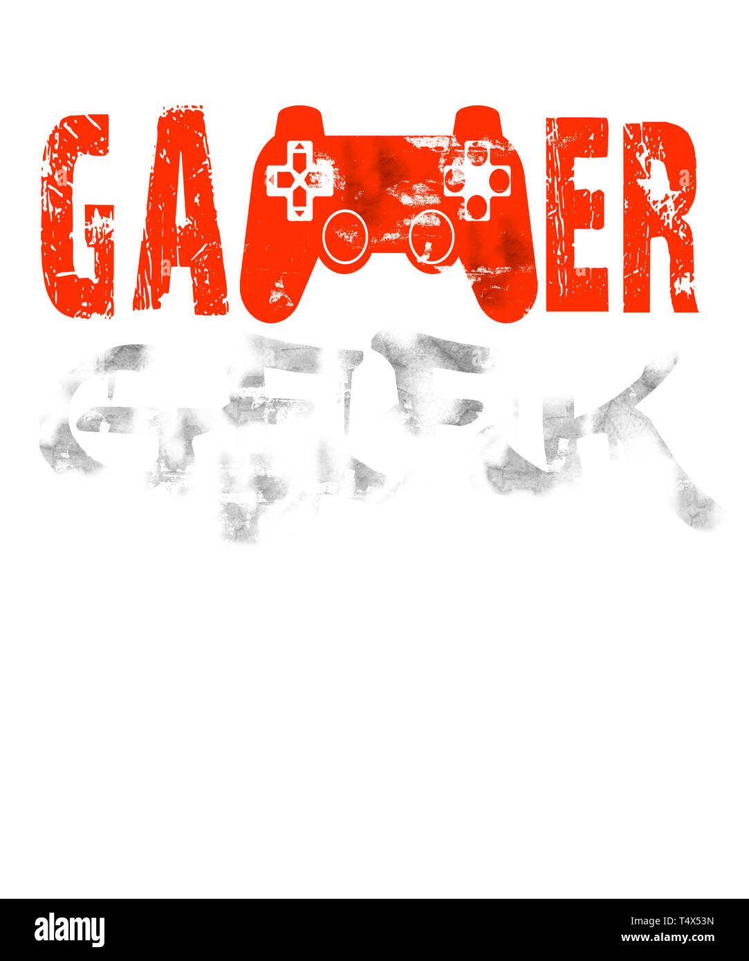 Gamer geek text graphic in red and white grunge fonts with a video game ...