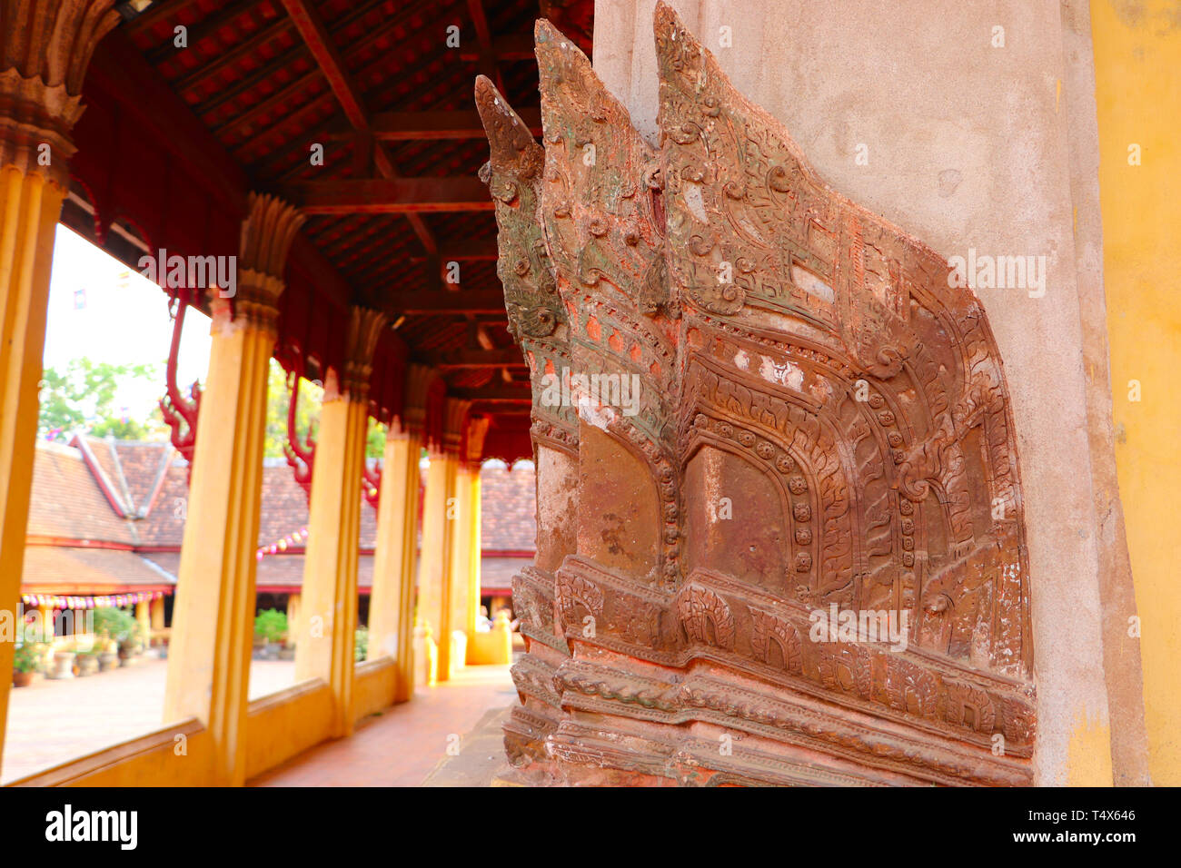 Side perspective view with colorful decoration of a Buddhist chapel ...