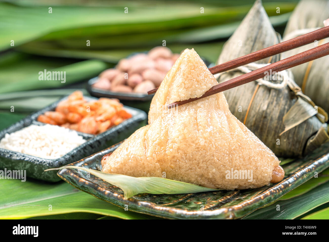 Close up, copy space, famous asian tasty food in dragon boat (duan wu ...