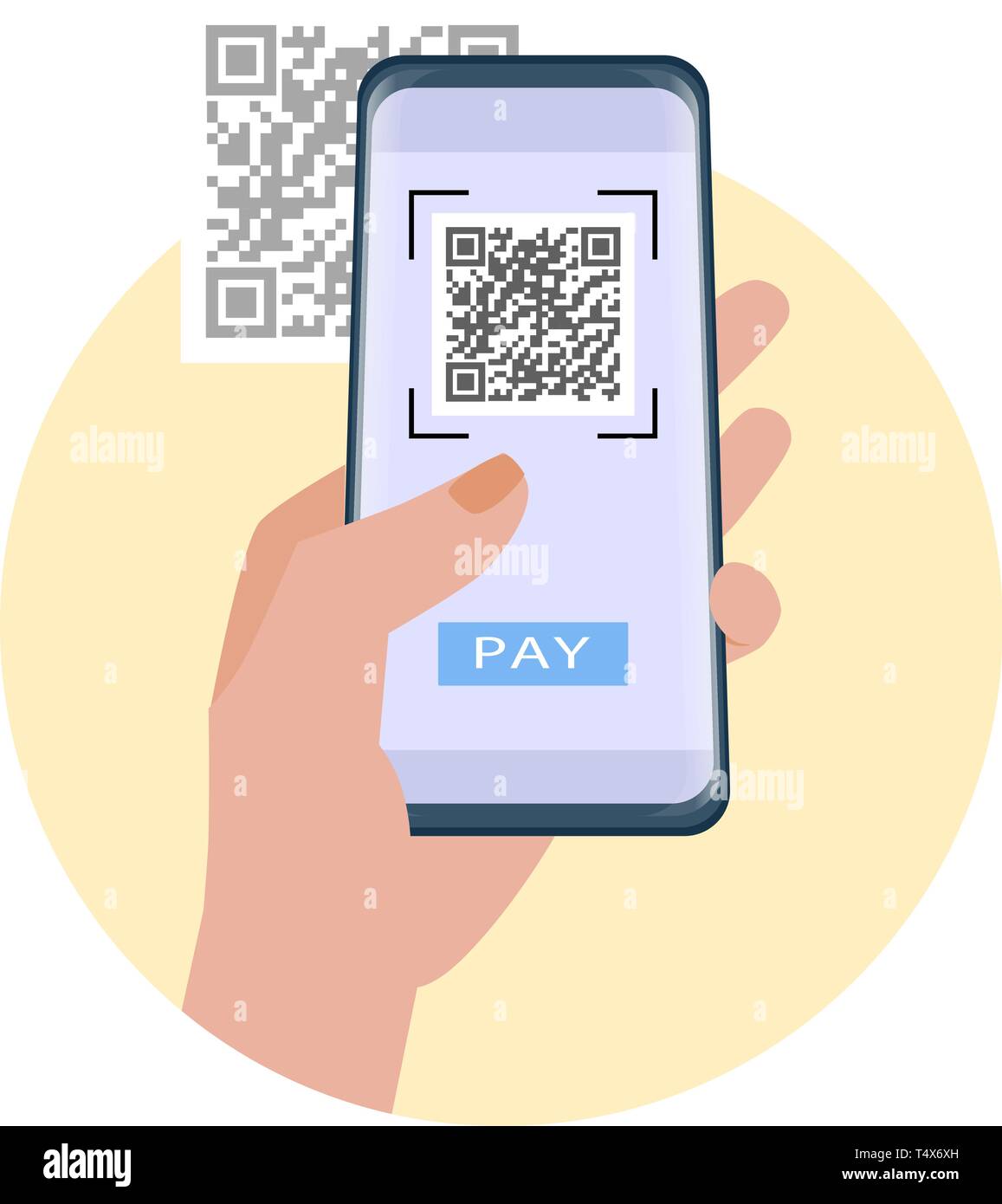 Qr code payment. Hand holding smartphone to use the app to pay with qr ...