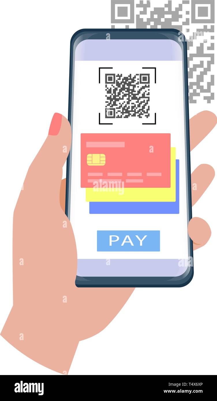 Qr code payment. Hand holding smartphone to use the app to pay with qr ...