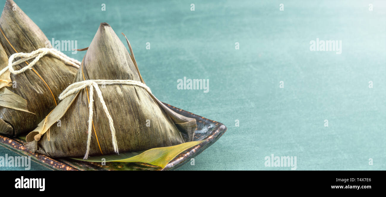 Close up, copy space, famous asian tasty food in dragon boat (duan wu ...