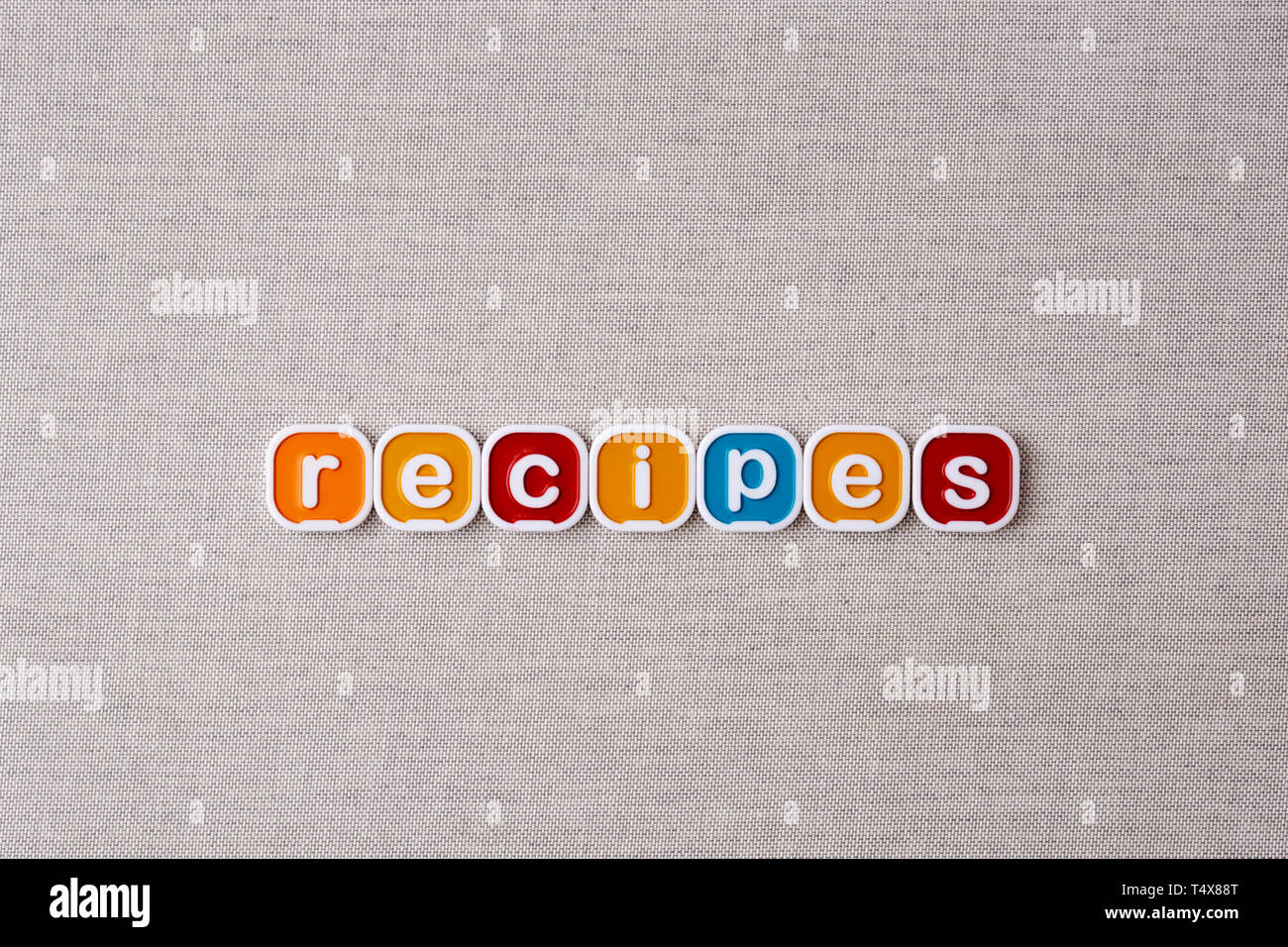 RECIPES word block on fabric background Stock Photo - Alamy