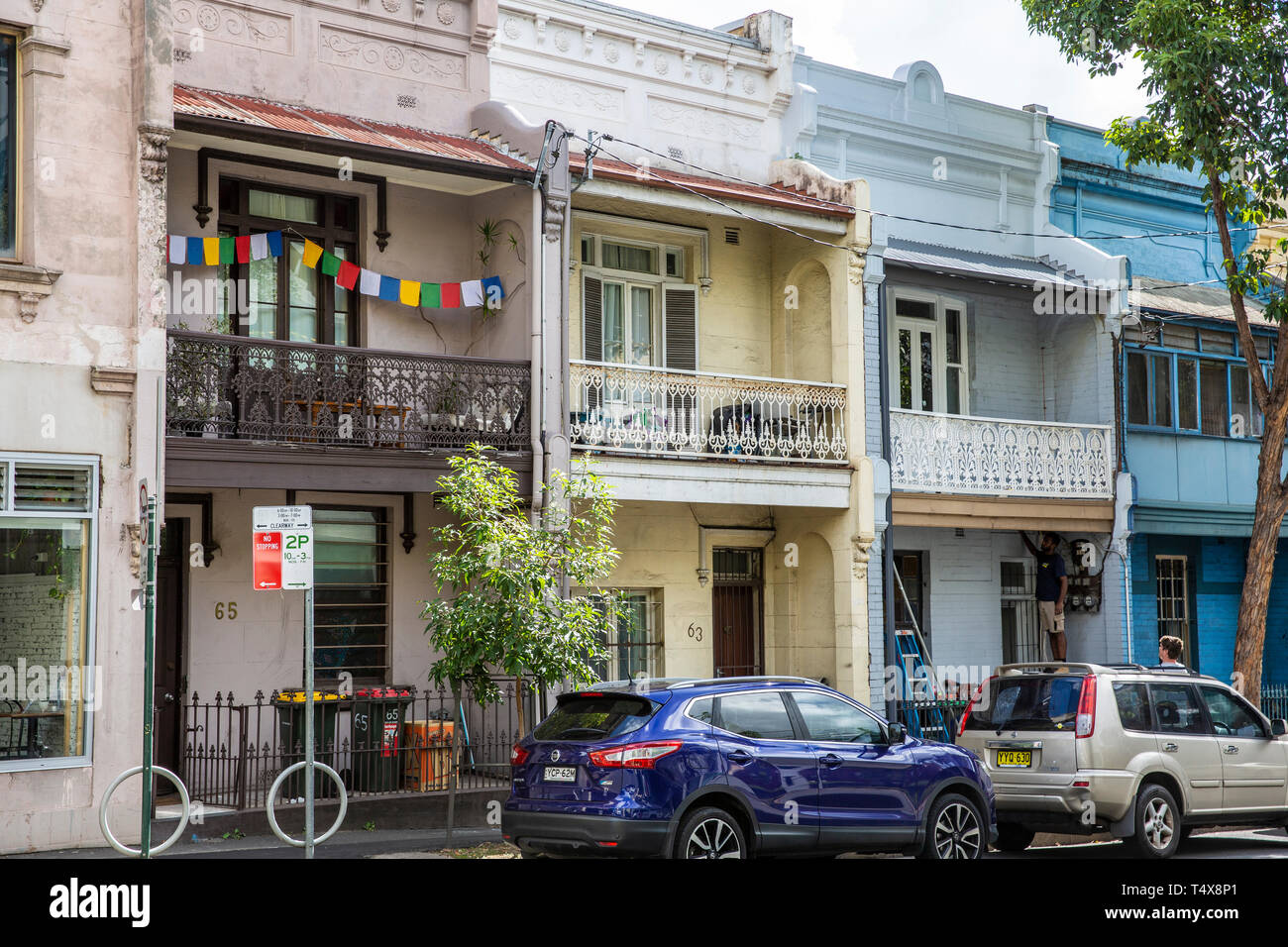 Victorian terraced homes houses in the inner city suburb of Chippendale ...