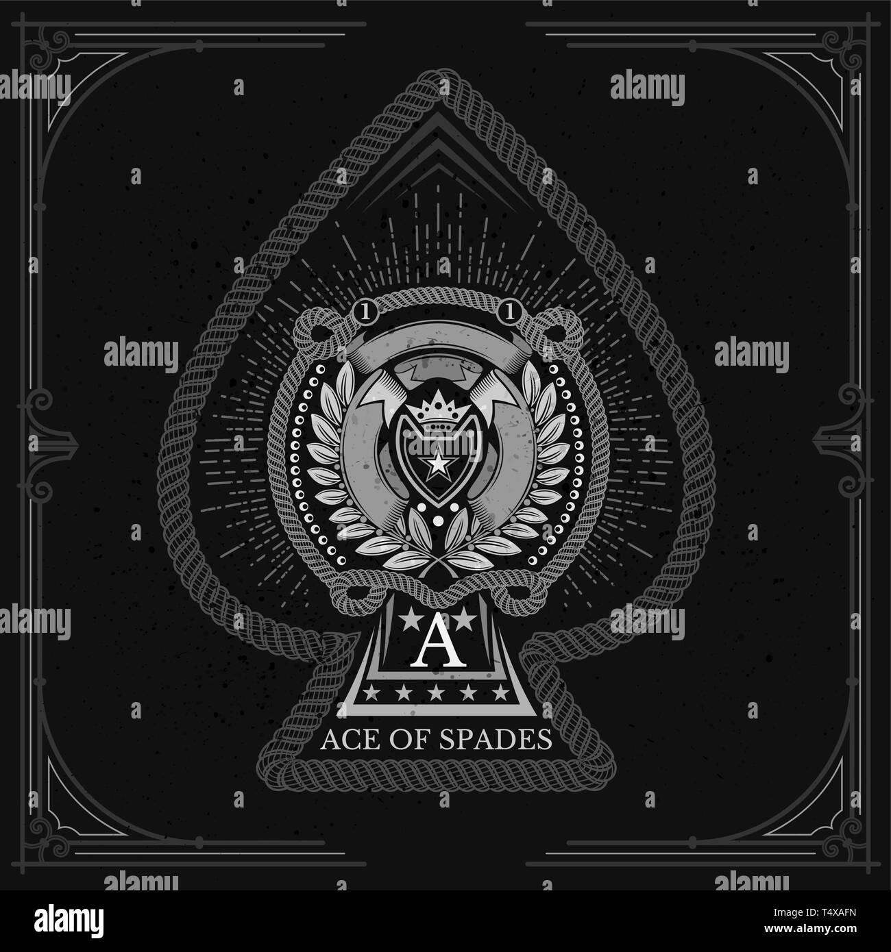 Ace of spades form with shield with crown between laurel wreath, cord ...