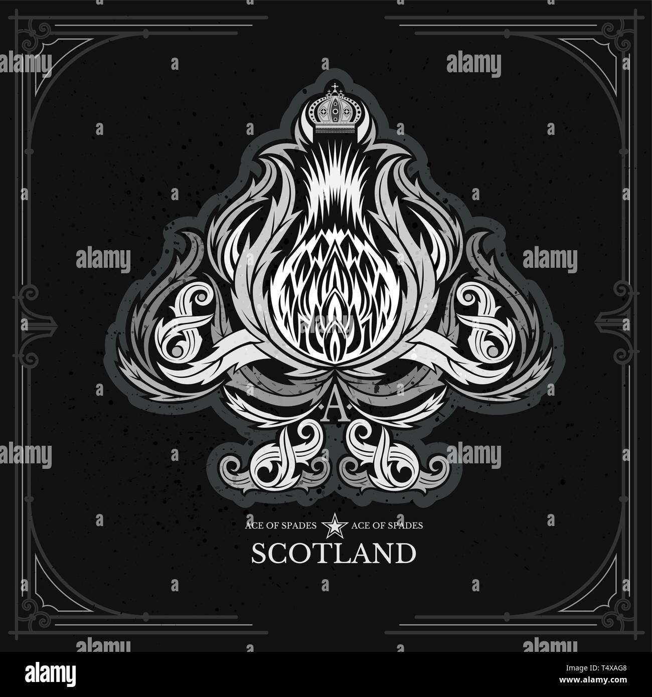Ace of spades from thistle floral pattern and crown inside. Design ...