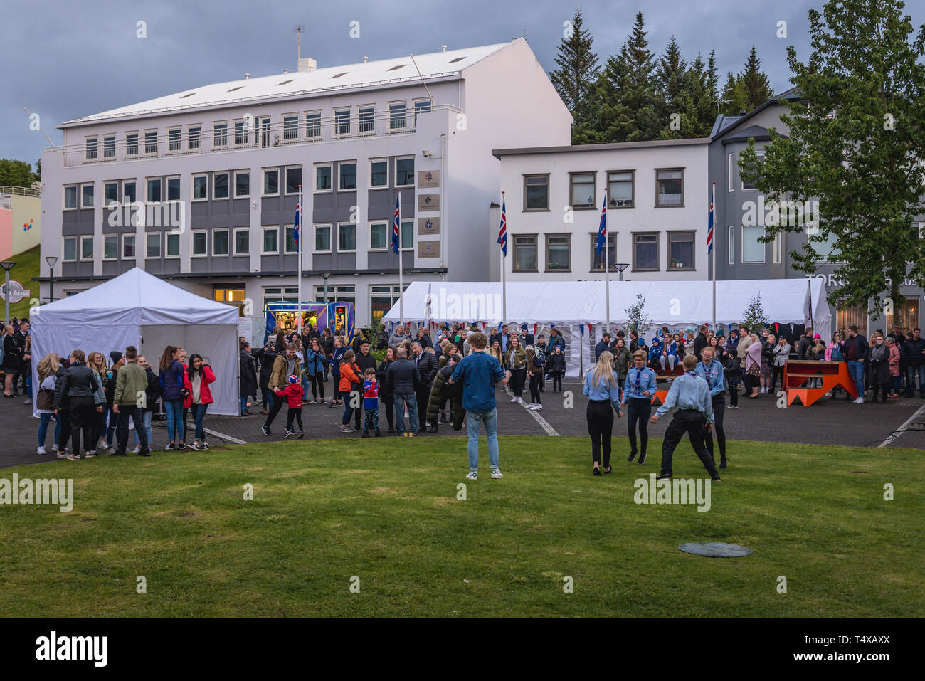 National Day of Iceland celebration on Hafnarstraeti street in Akureyri ...