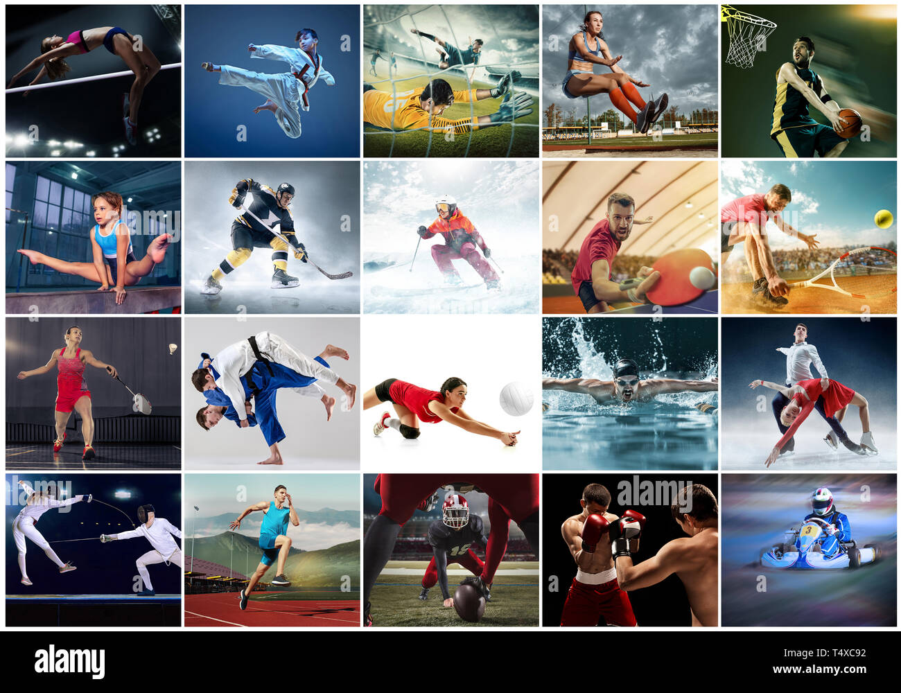 Sport collage about table tennis, badminton, gymnastics, boxing ...