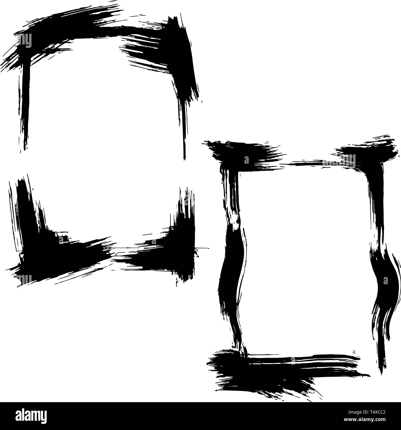 Vector Dry brush frames. Hand drawn artistic frames. Black and white ...