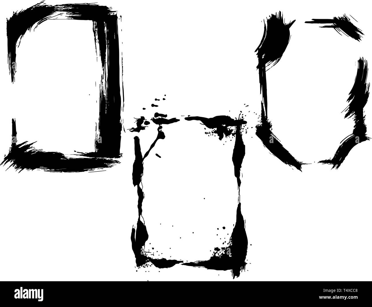 Vector Dry brush frames. Hand drawn artistic frames. Black and white ...