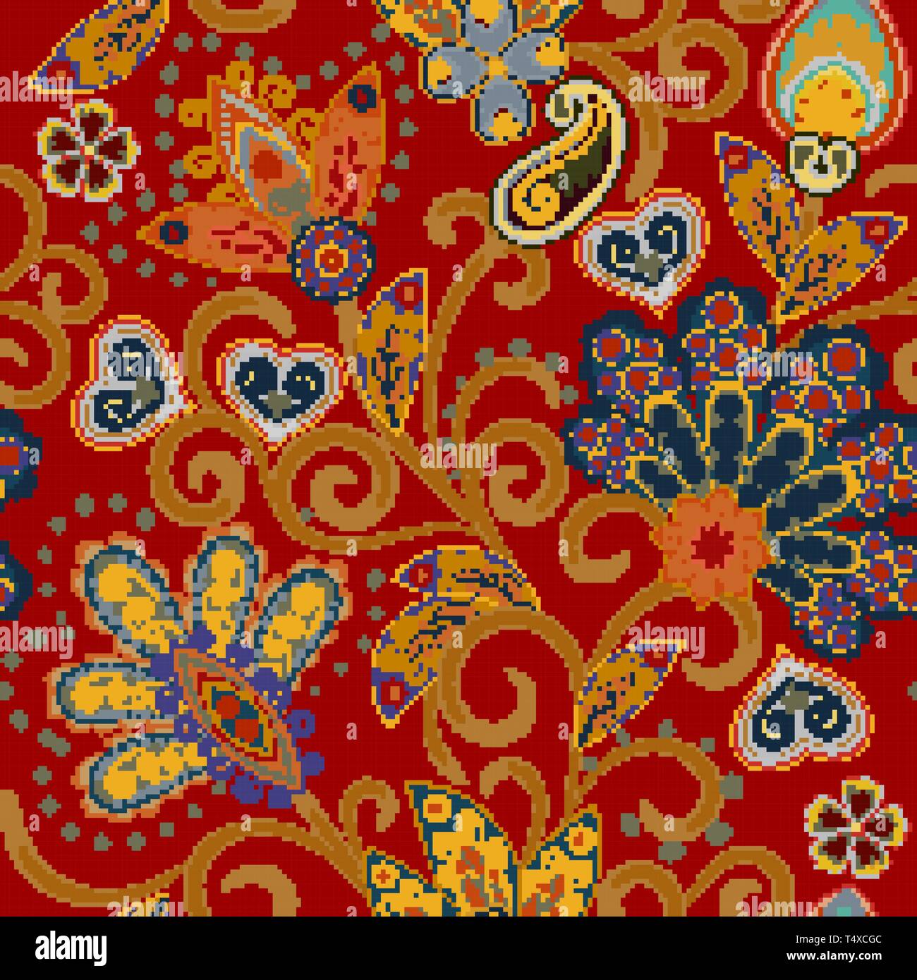 Flower pixel art. Seamless vector pattern Stock Vector Image & Art - Alamy