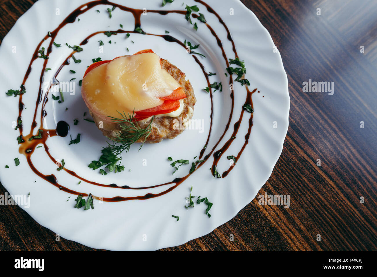 Top view of fish cutlet with mashed potato on wooden table Stock Photo ...