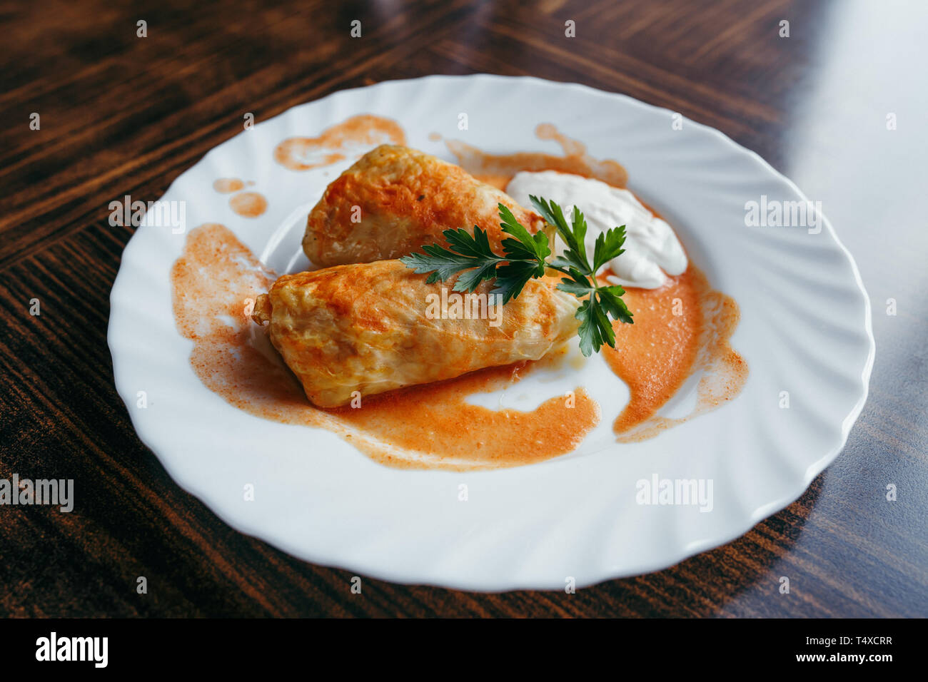 Stuffed cabbage leaves with meat, rice and vegetables. Chou farci ...