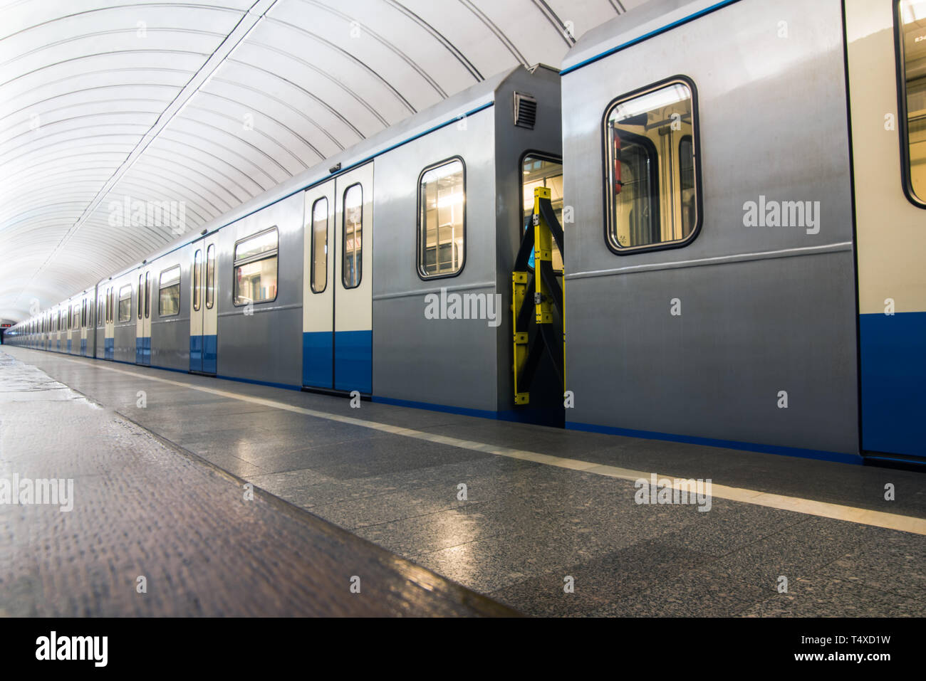 Subway train stopped at the station without people Stock Photo - Alamy