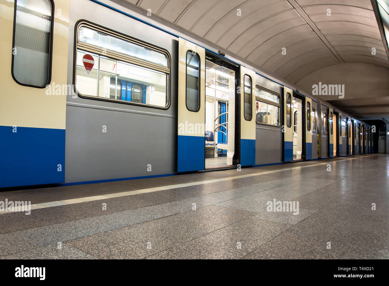 Subway train stopped at the station without people Stock Photo - Alamy