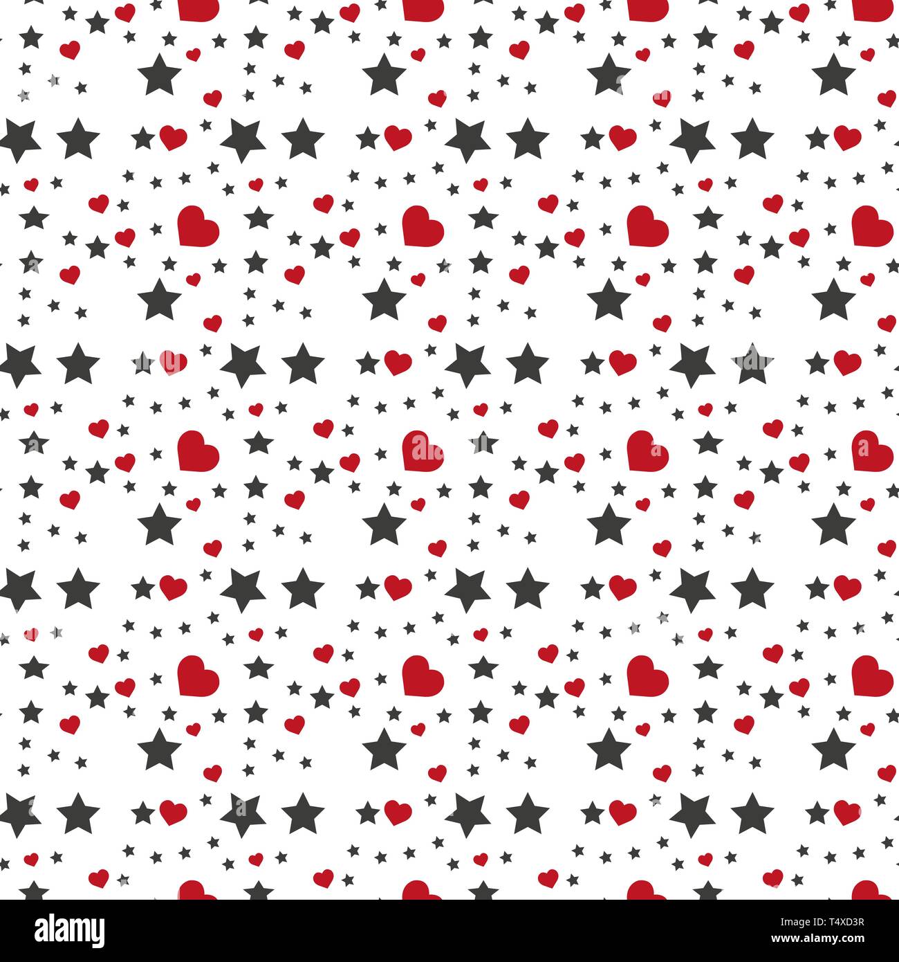 Seamless pattern with red hearts and black stars on white background ...
