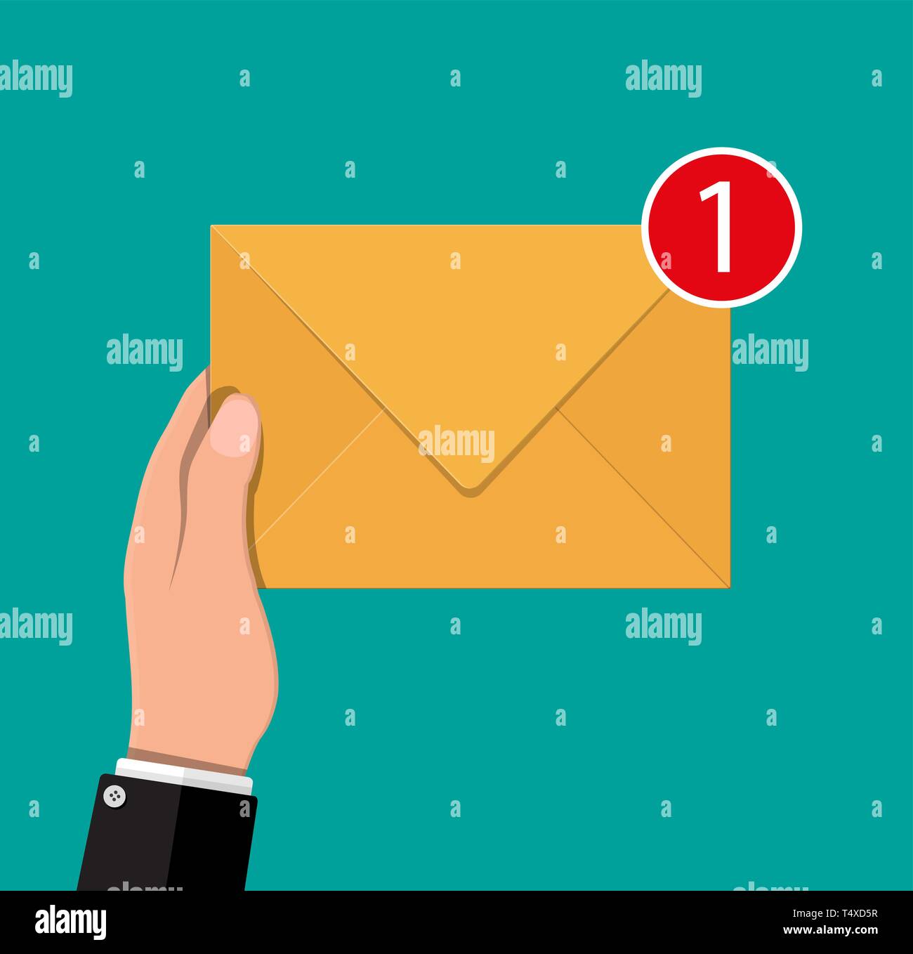 Paper envelope letter with counter notification in hand. Mail sms ...