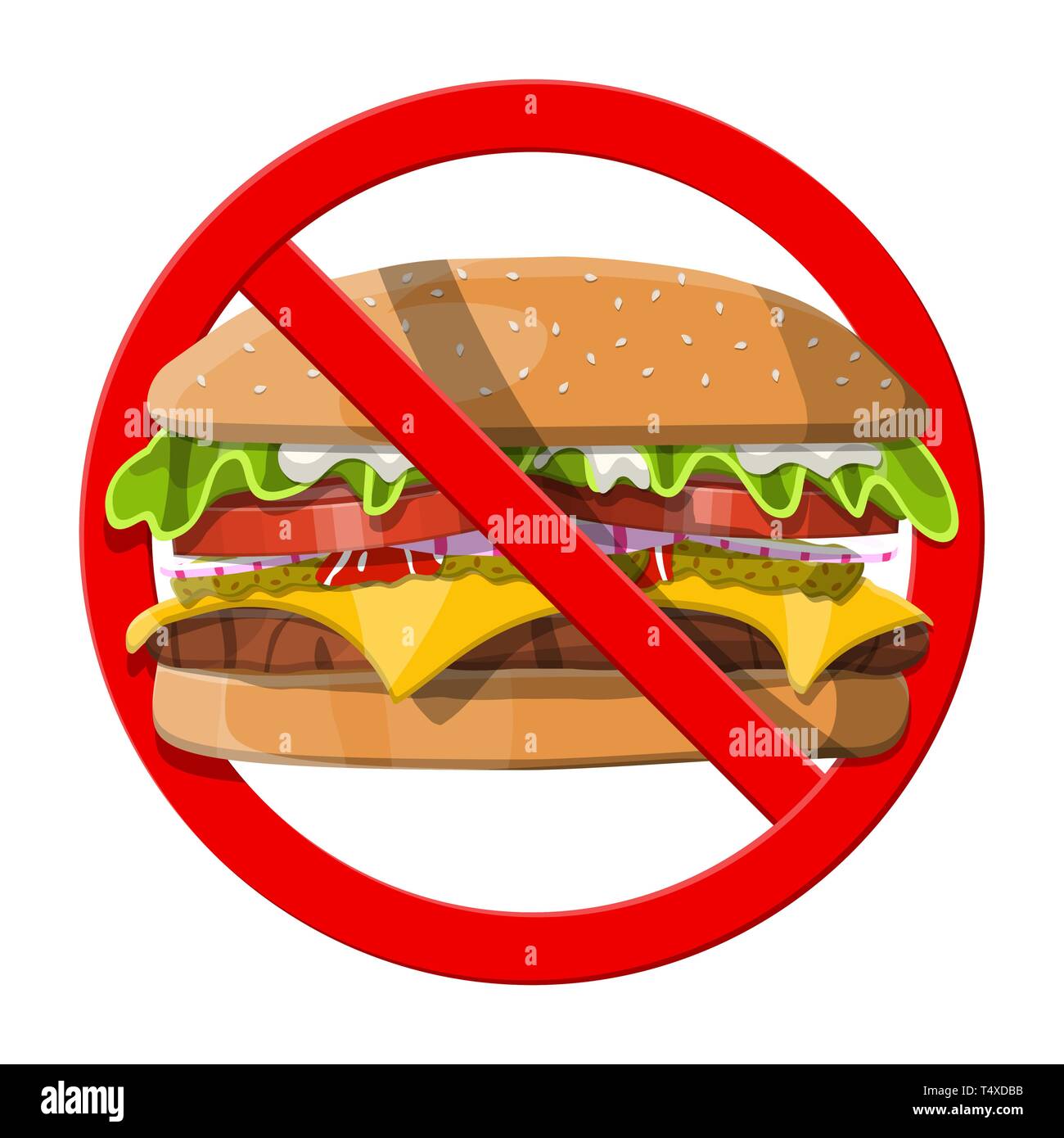 No fast food allowed. Ban burger symbol. Prohibited cheeseburger ...