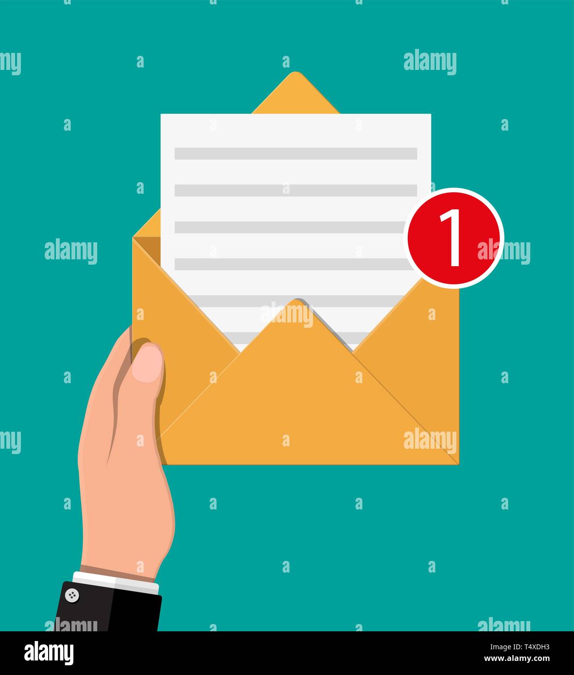 Paper envelope letter with counter notification in hand. Mail sms ...