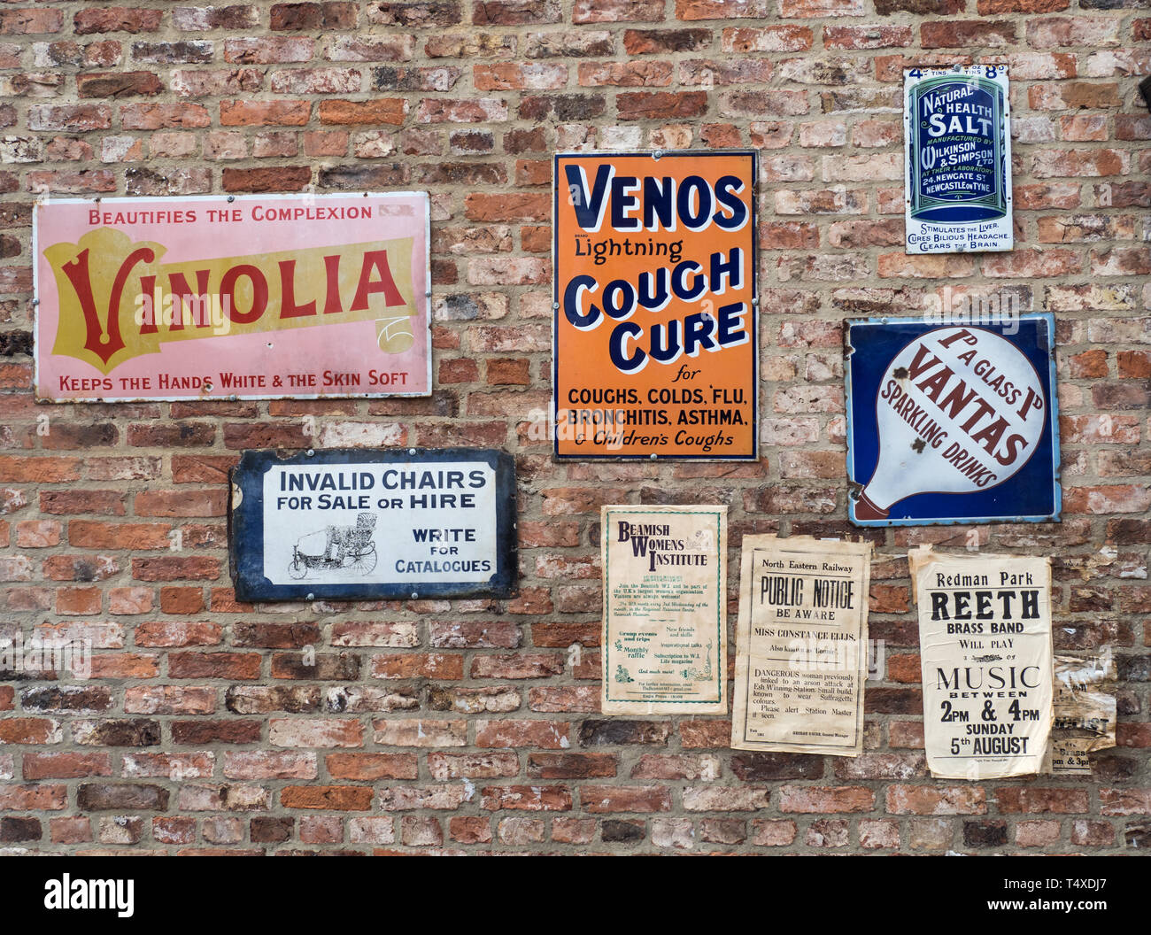 Old style advertising signs at Beamish Museum, near Stanley, County ...