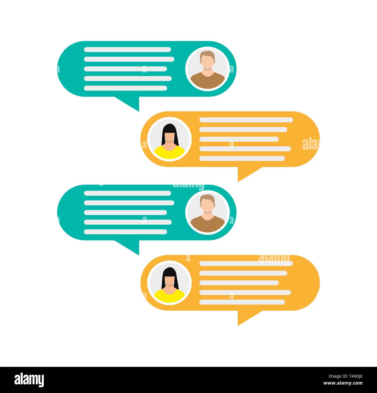 Couple avatar icons with dialog speech bubbles. Male and female faces ...