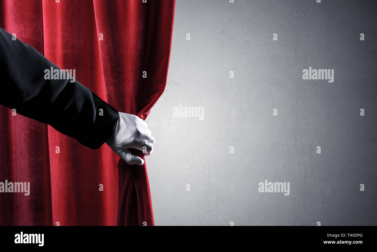 Hand opening curtain hi-res stock photography and images - Alamy