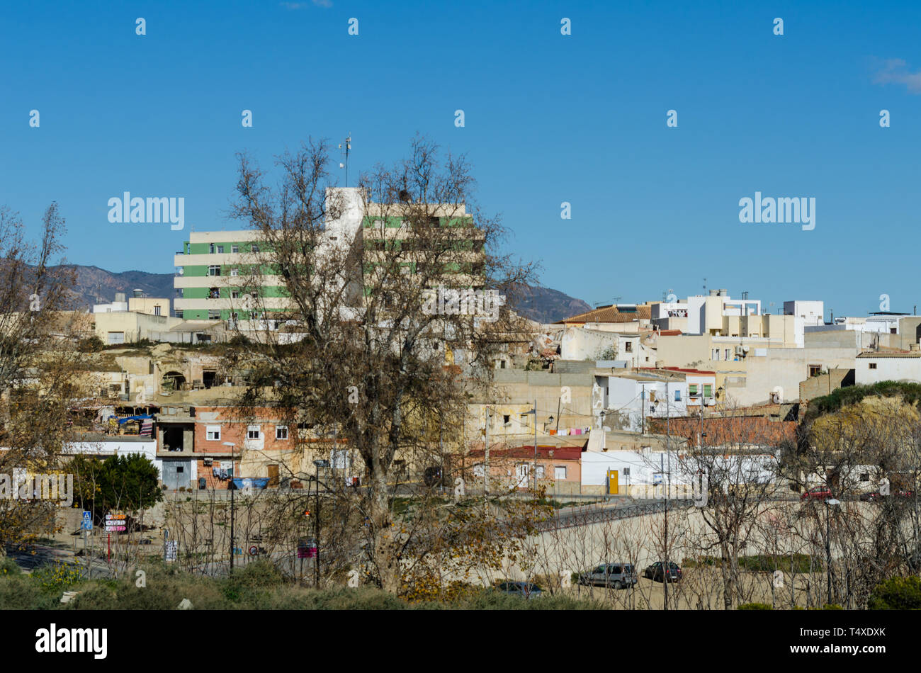 VERA, SPAIN - JANUARY 25, 2019 A panorama of an old Spanish town next ...