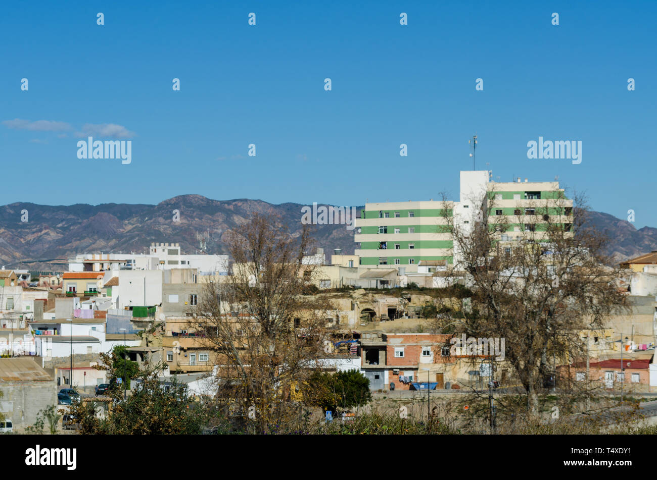 VERA, SPAIN - JANUARY 25, 2019 A panorama of an old Spanish town next ...