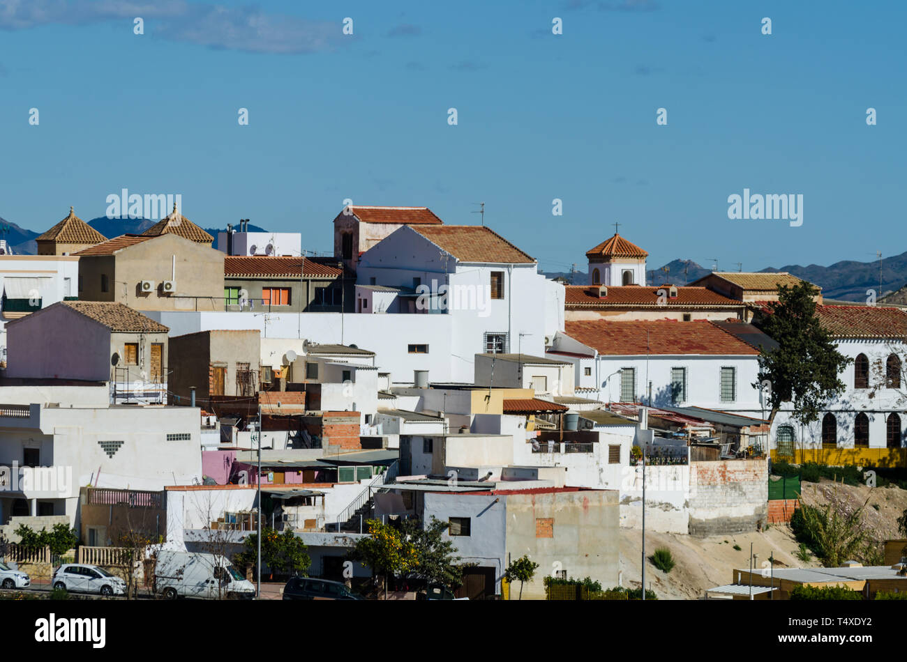 VERA, SPAIN - JANUARY 25, 2019 A panorama of an old Spanish town next ...