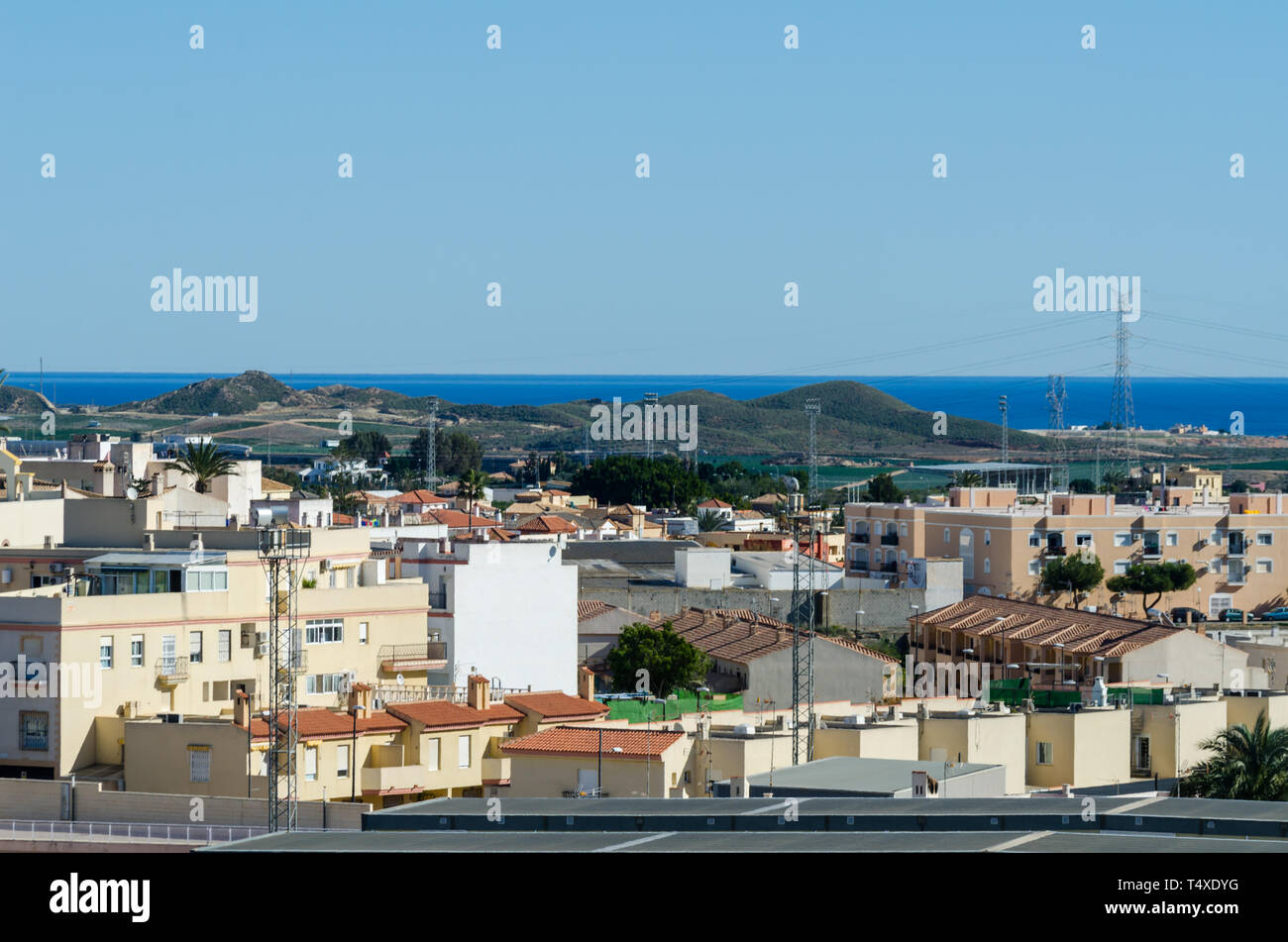 VERA, SPAIN - JANUARY 25, 2019 A panorama of an old Spanish town next ...