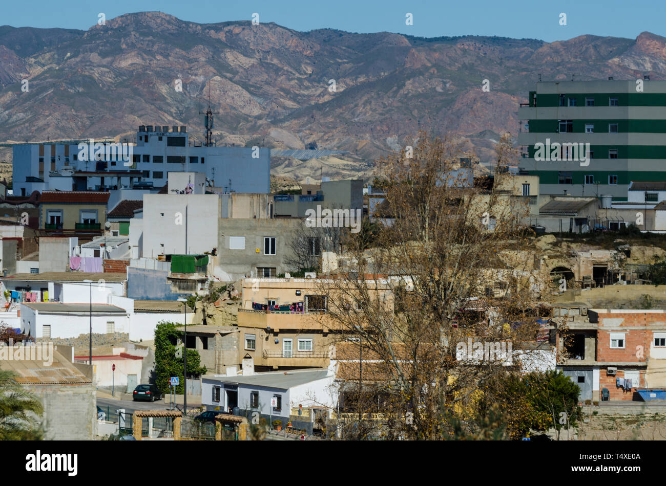 VERA, SPAIN - JANUARY 25, 2019 A panorama of an old Spanish town next ...