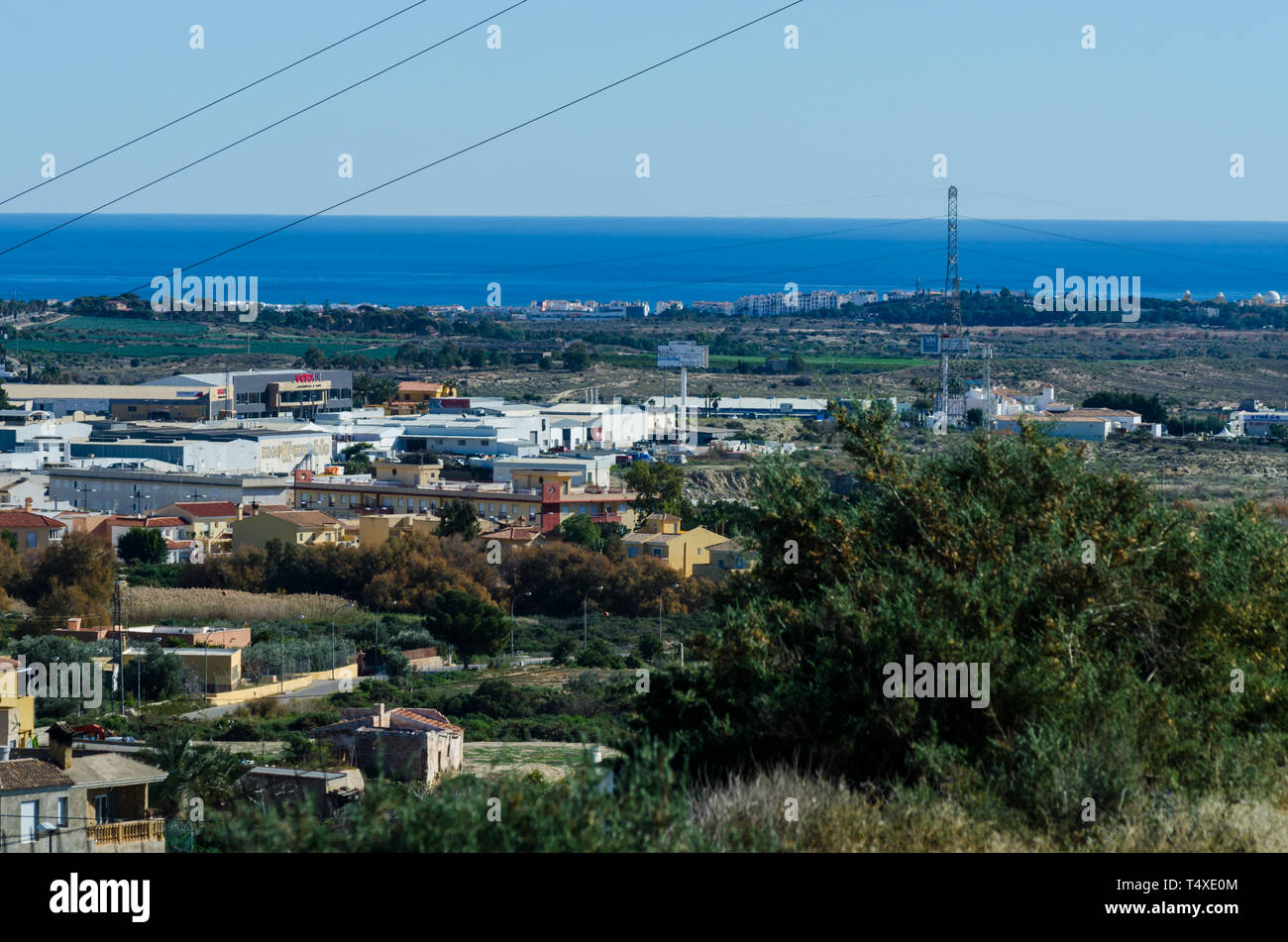 VERA, SPAIN - JANUARY 25, 2019 A panorama of an old Spanish town next ...