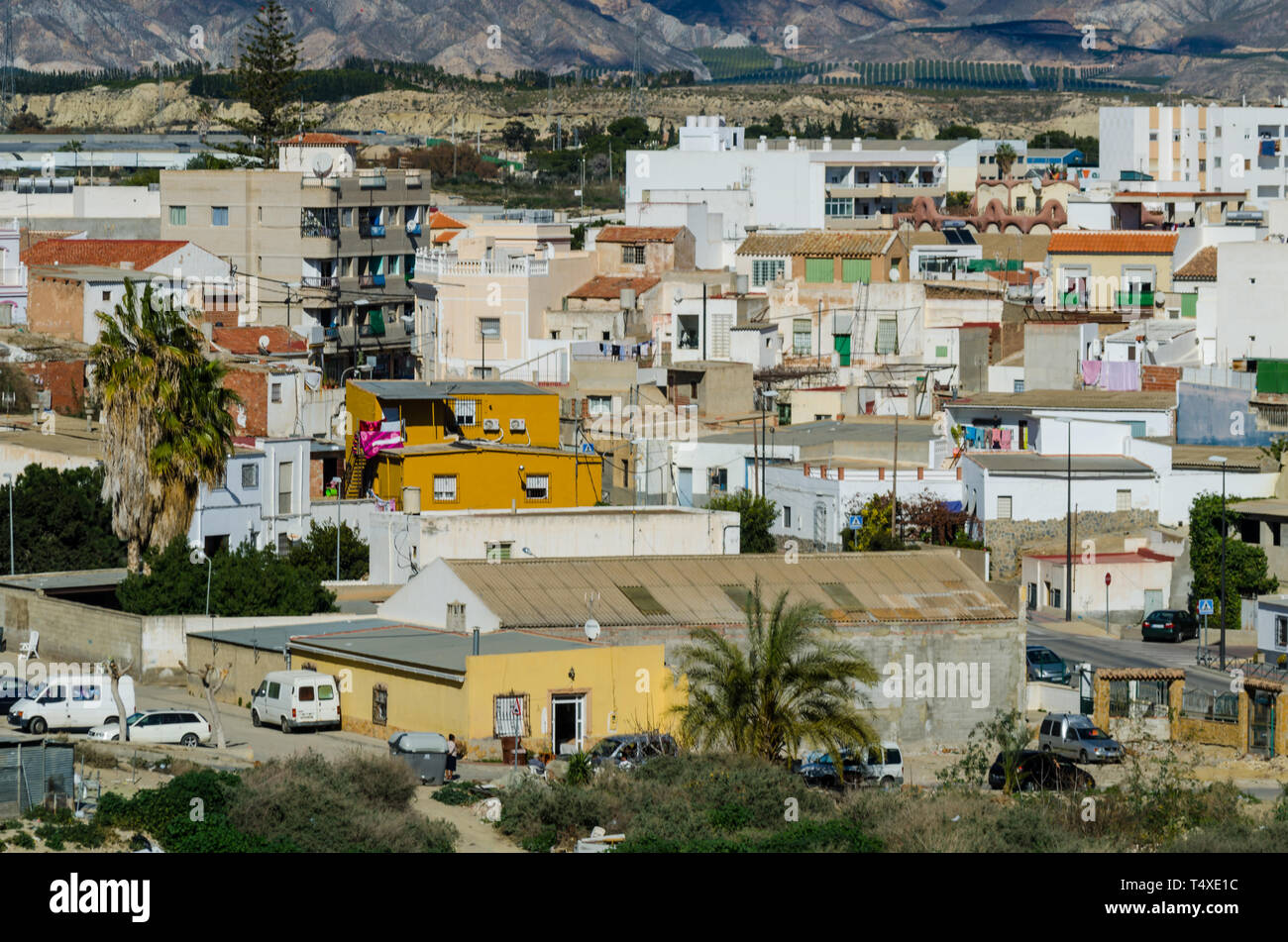 VERA, SPAIN - JANUARY 25, 2019 A panorama of an old Spanish town next ...