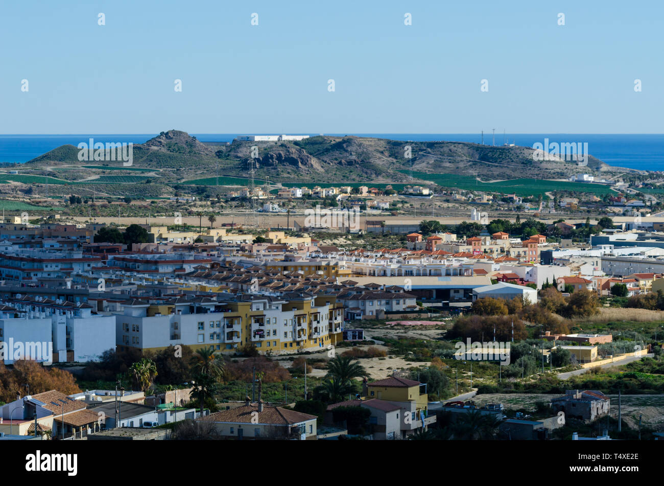 VERA, SPAIN - JANUARY 25, 2019 A panorama of an old Spanish town next ...