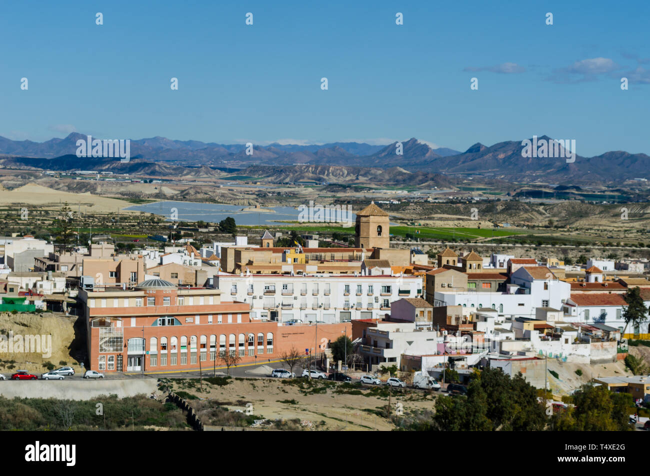 VERA, SPAIN - JANUARY 25, 2019 A panorama of an old Spanish town next ...