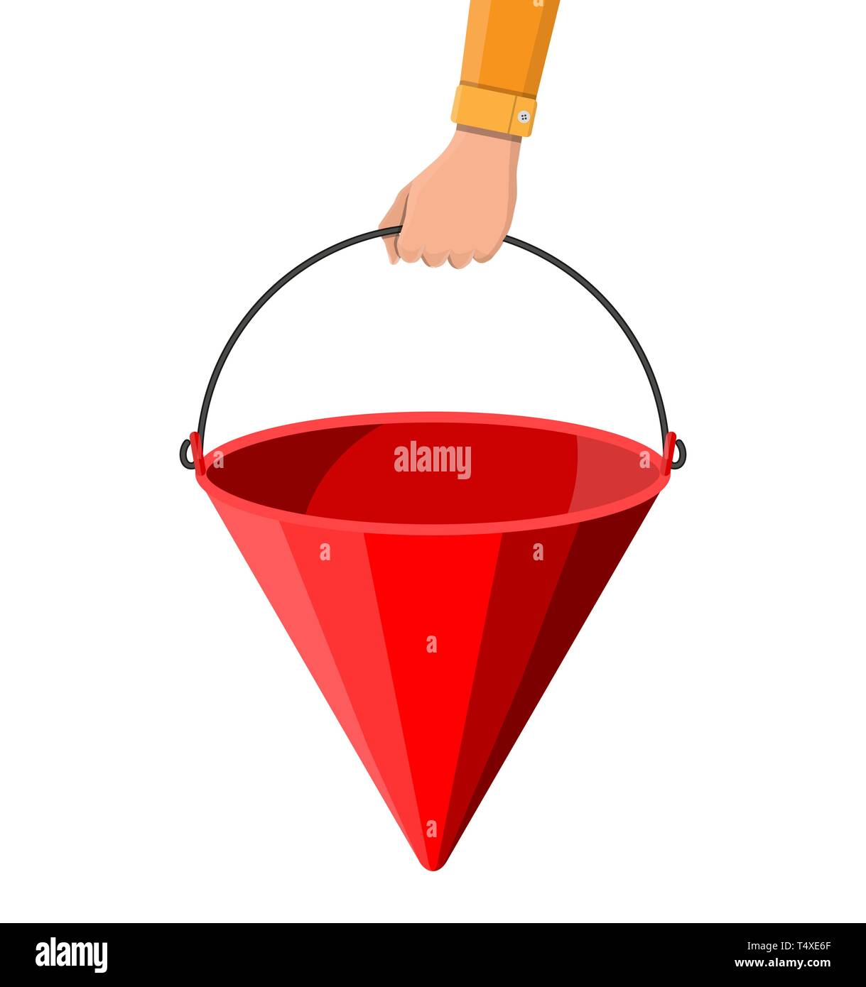 Red metal fire bucket for sand or water in hand. Fire equipment. Vector ...