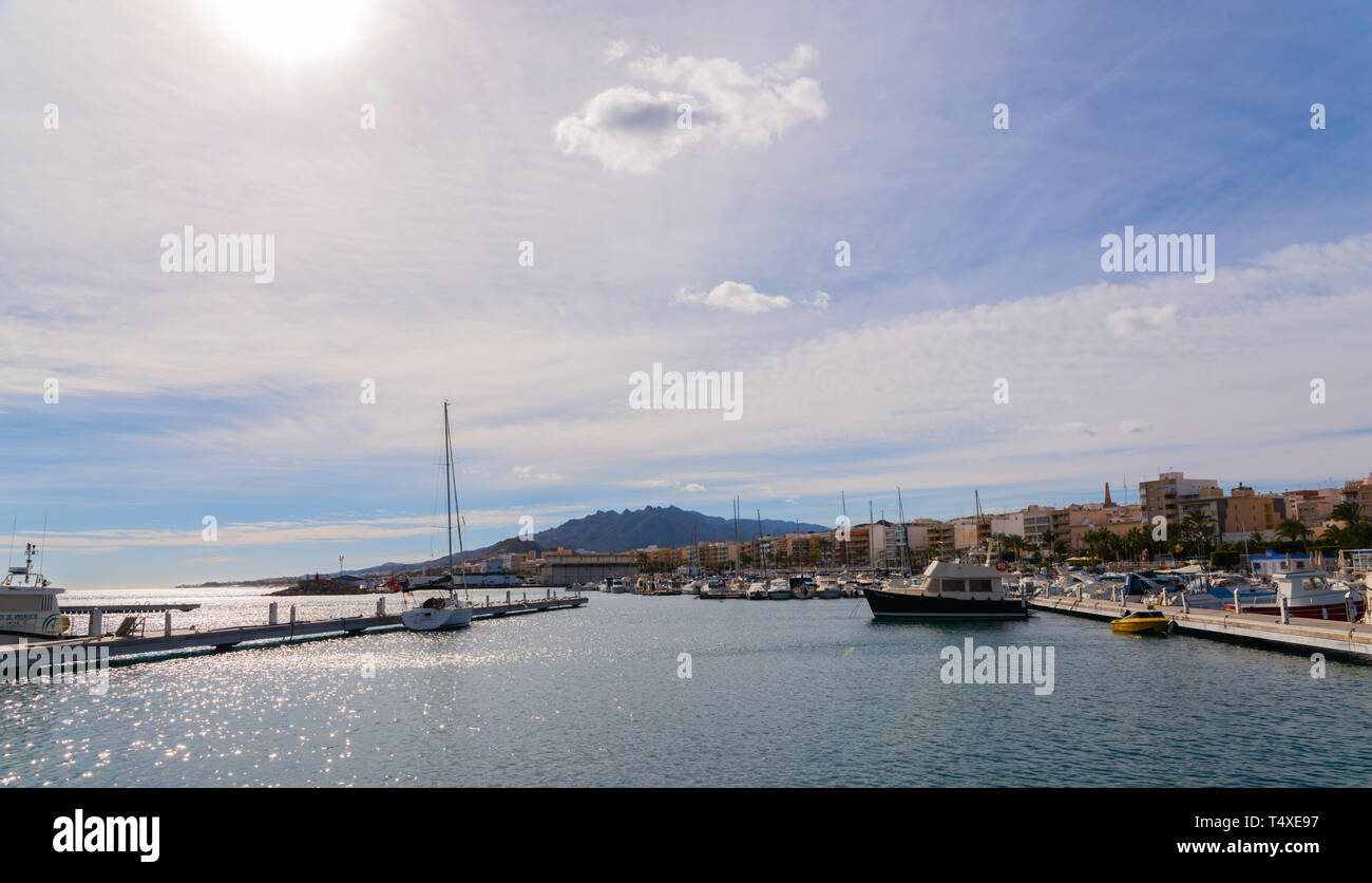 GARRUCHA, SPAIN - JANUARY 23, 2019 A beautiful marina with luxury ...