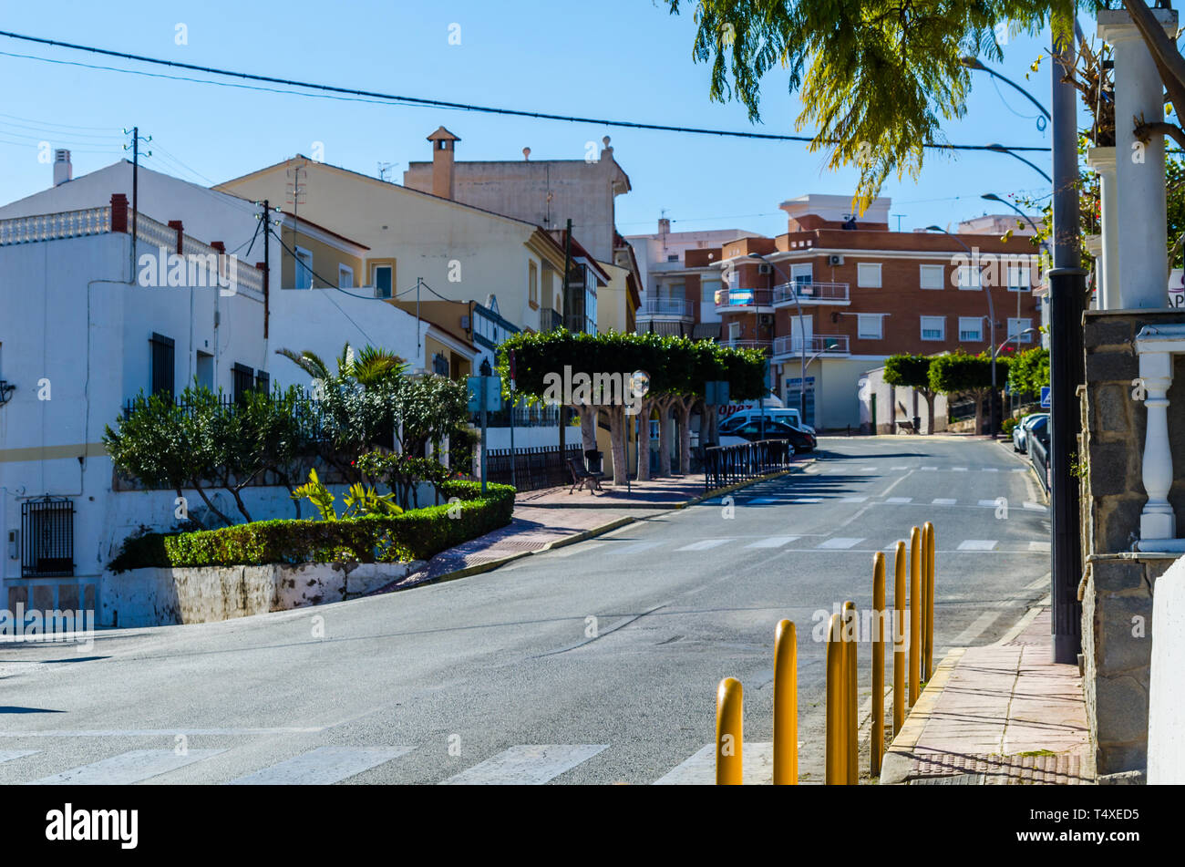 ANTAS, SPAIN - JANUARY 26, 2019 Empty Spanish streets in a small town ...