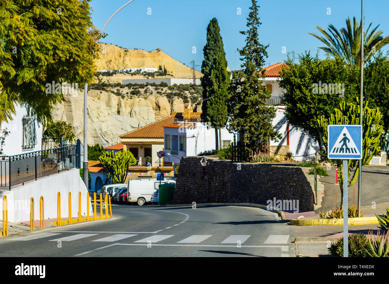 ANTAS, SPAIN - JANUARY 26, 2019 Empty Spanish streets in a small town ...