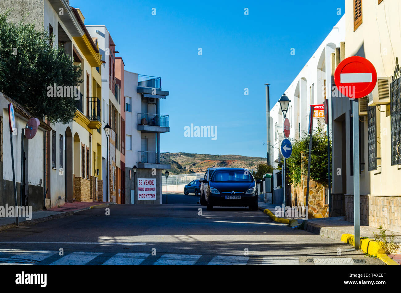 ANTAS, SPAIN - JANUARY 26, 2019 Empty Spanish streets in a small town ...