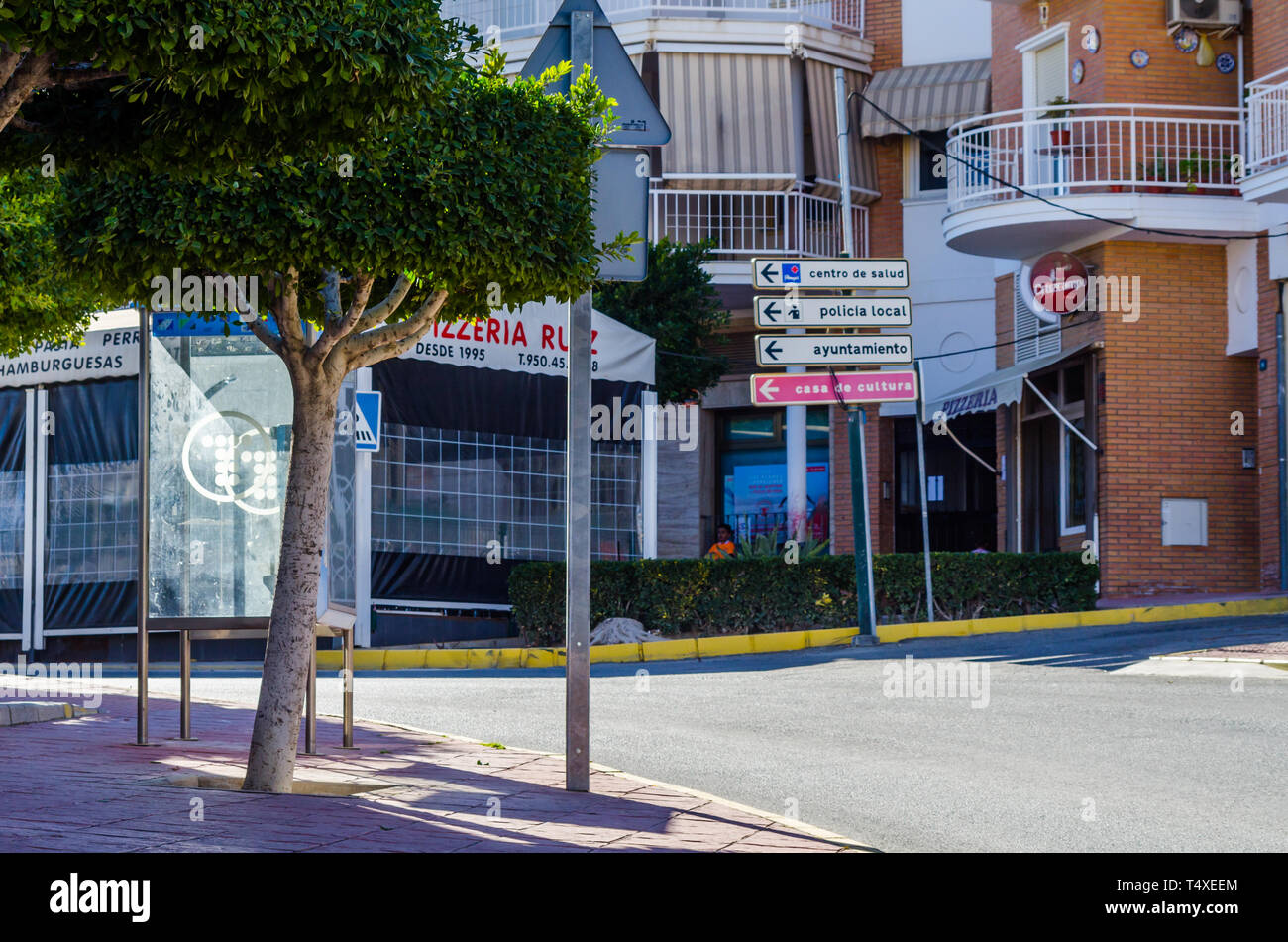 ANTAS, SPAIN - JANUARY 26, 2019 Empty Spanish streets in a small town ...