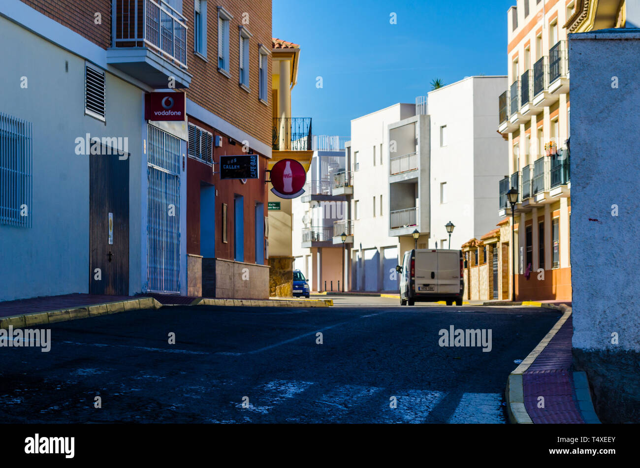 ANTAS, SPAIN - JANUARY 26, 2019 Empty Spanish streets in a small town ...